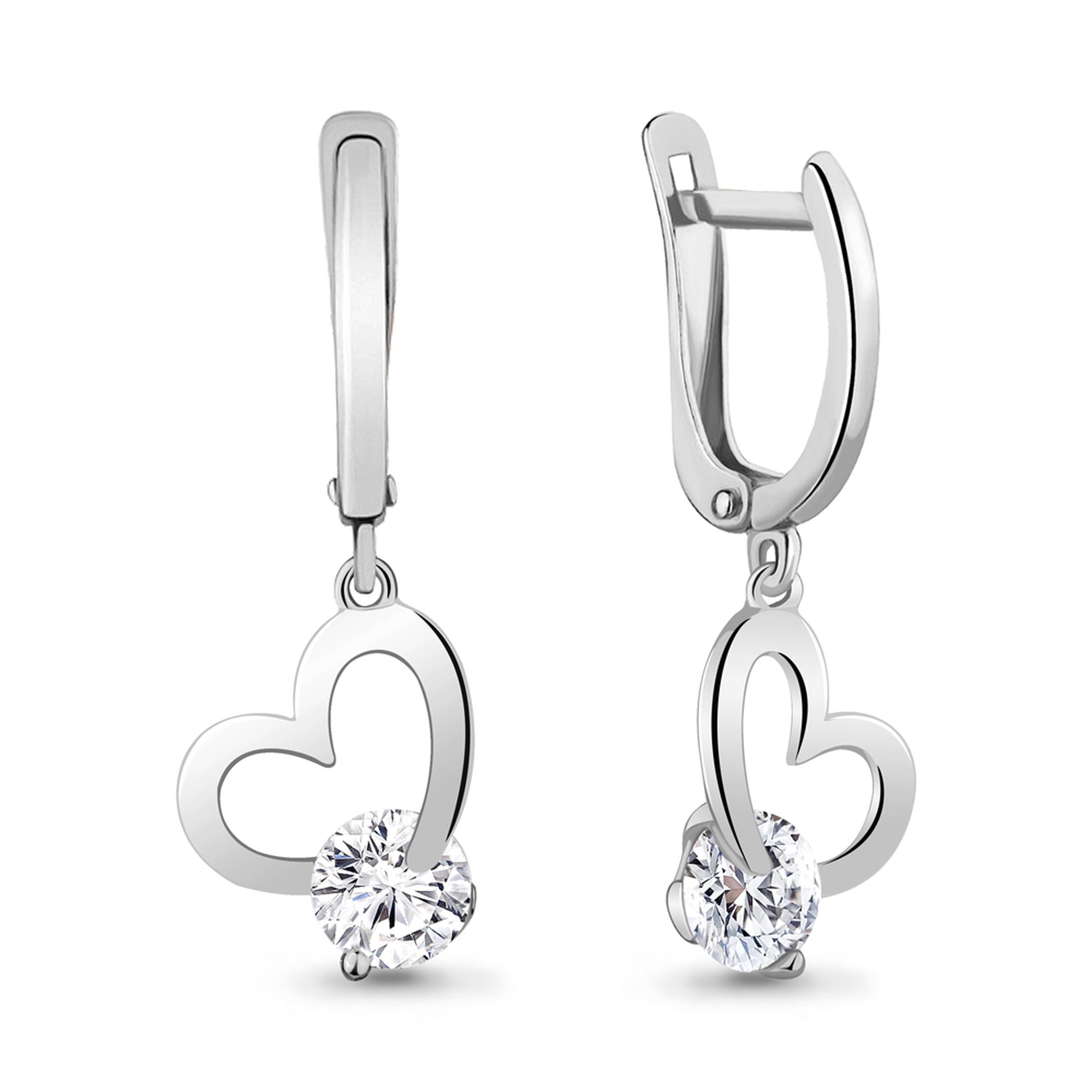 Серьги, серебро, 925 проба, родирование, фианит