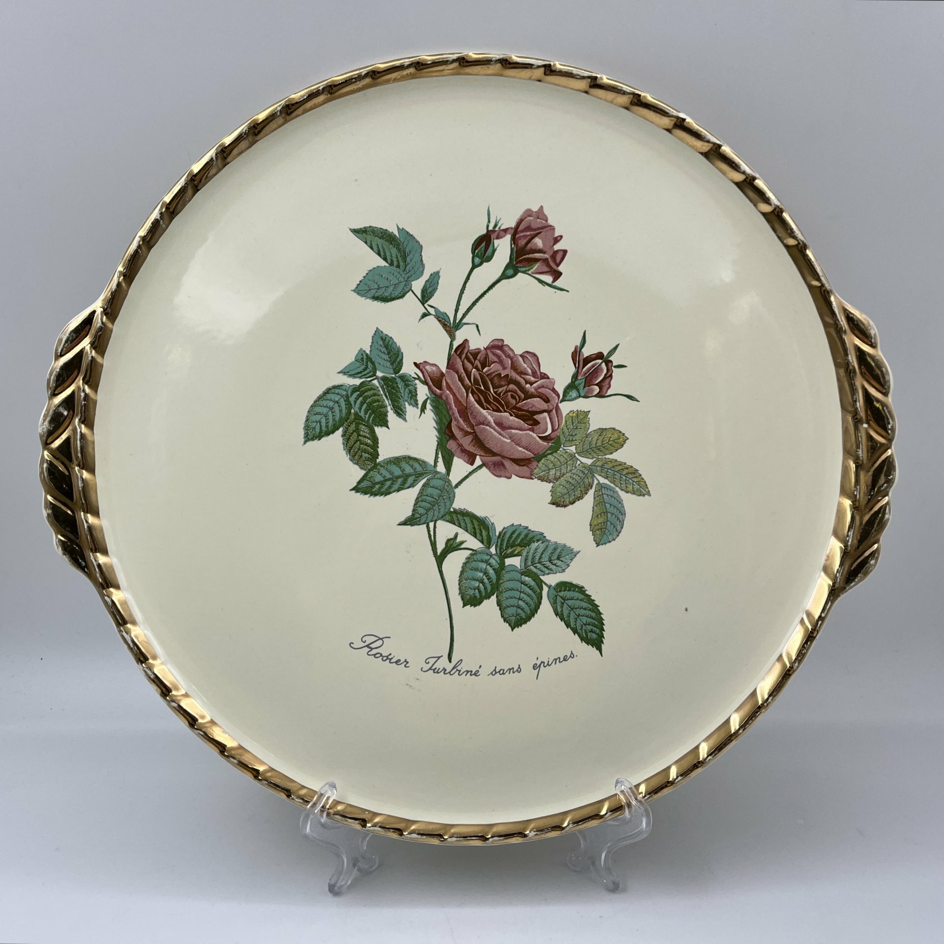 Блюдо с ручками, украшенное декором в виде роз, Salins, фаянс, деколь, крытье
