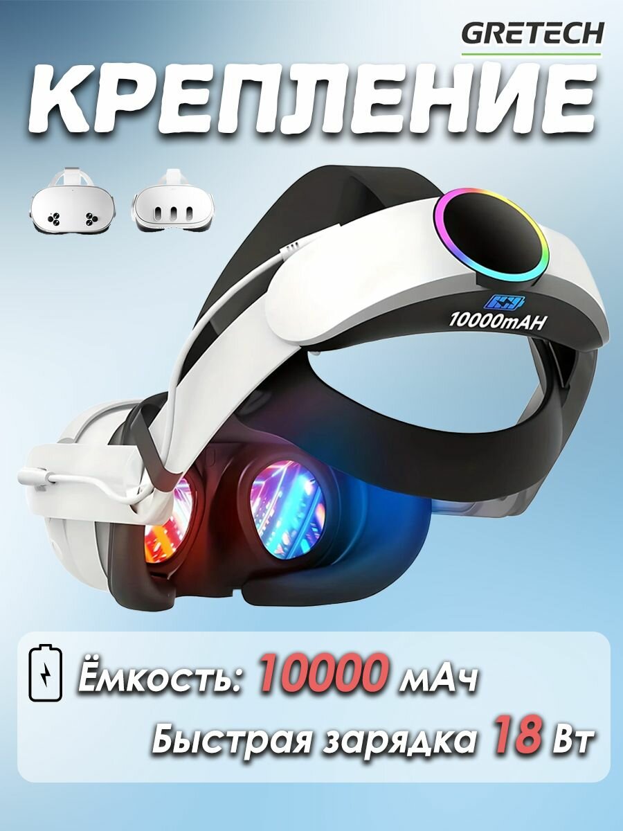 Крепление на голову для VR Oculus Quest 3/3S, VR-аксессуар, Встроенный аккумулятор емкостью 10000 мАч