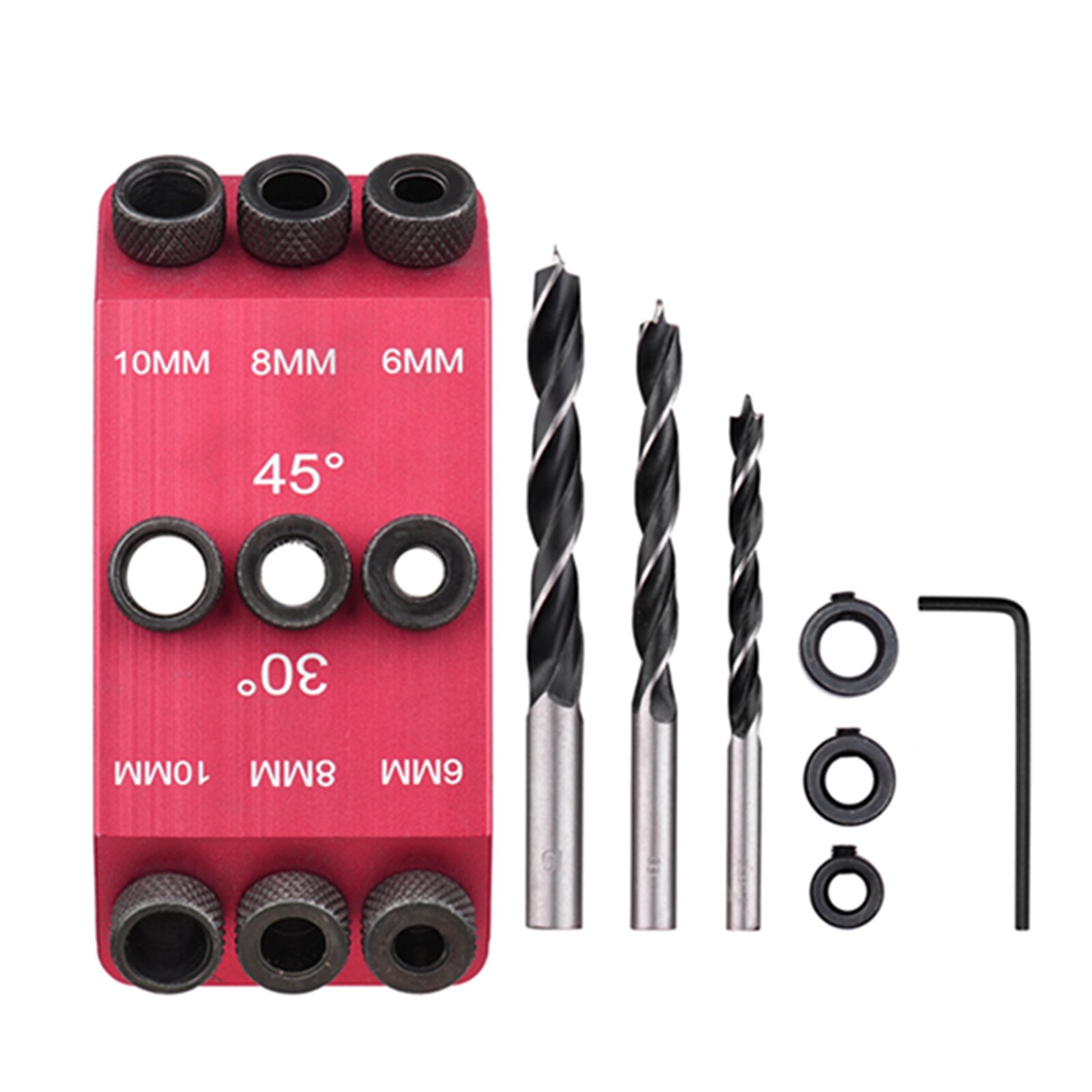 3 шт. Сверла 6 мм, 8 мм, 10 мм, дрель + направляющая 30, 45, 90 градусов, направляющая для сверла, карманное приспособление для отверстий, направляющие для работы по дереву, многоугольный позиционер для деревообработки