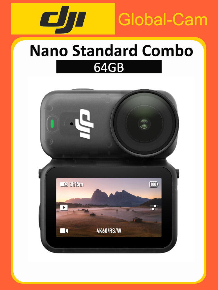 Экшн-камера DJI Osmo Nano Standard Combo (64GB) Black, Небольшой 4K / 60fps, 1 / 1.3 "Датчик, 143 ° Wide FOV Видео