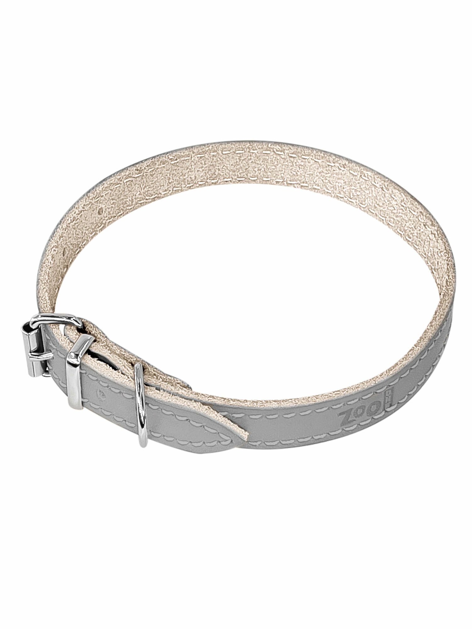 Ошейник из натуральной кожи для собак ZooOne, ширина 14 мм, обхват от 26 до 34 см, пряжка ролик никель, (серый), 25-1553