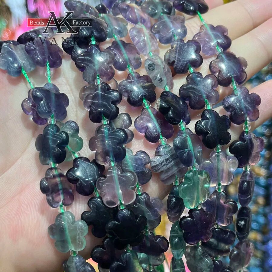 Бусины Из Натурального флюорита в форме цветка сливы, цветные бусины для изготовления ювелирных изделий «сделай сам», ожерелья, браслета, 15 мм