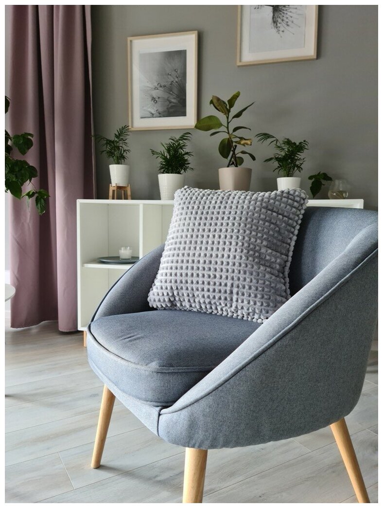 Декоративная подушка Linen Way, полиэстер, холлофайбер, 43x43 см, съемный чехол, плюш, серая