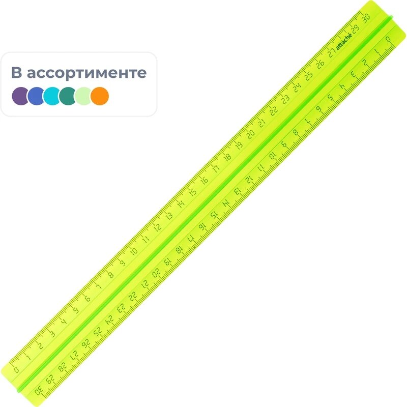 Линейка 30см Attache с держателем прозрачно-яркие цвета в ассорт ЛН42АЕ