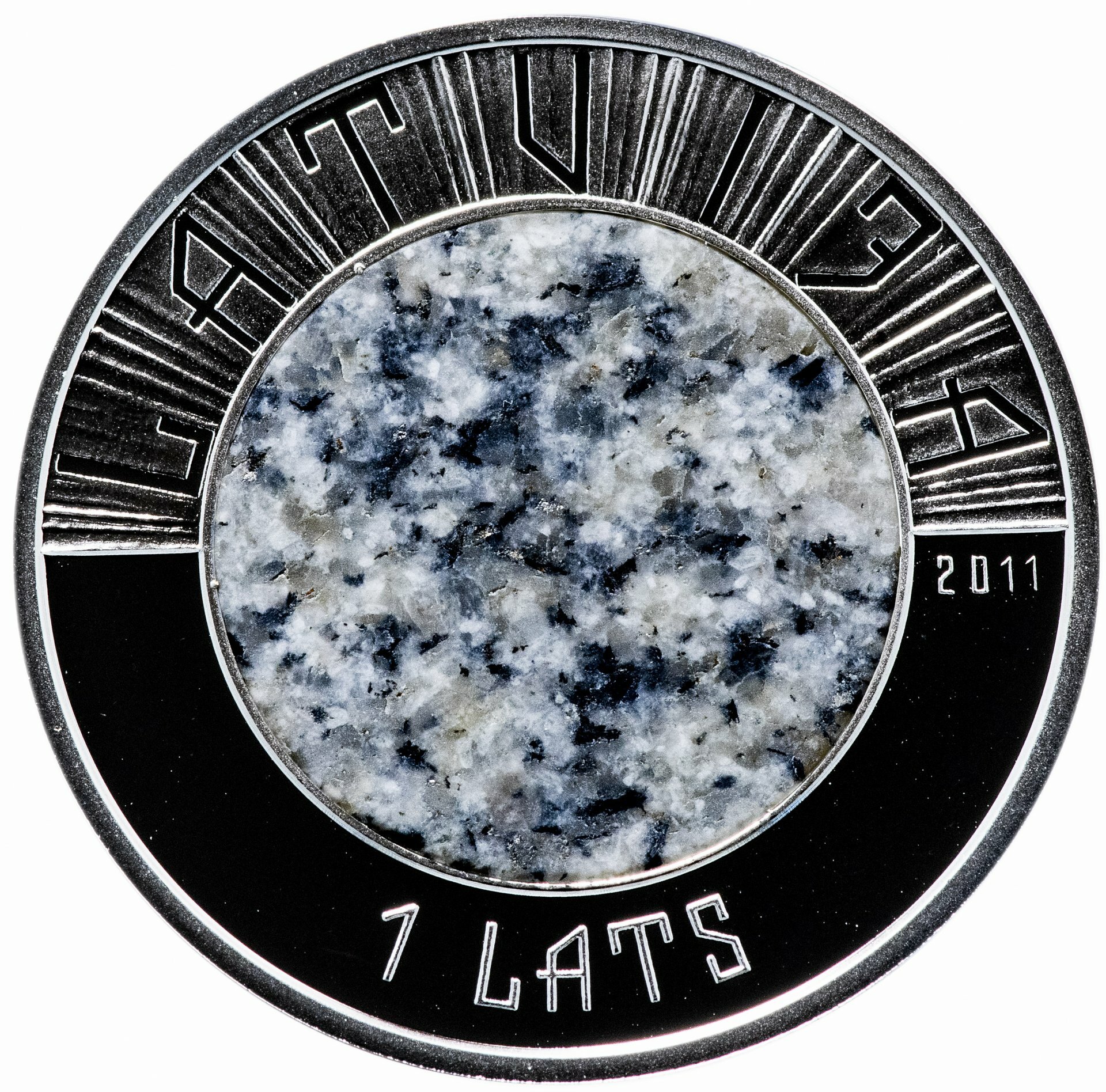 Латвия 1 лат 2011 "Монета камня" в футляре с сертификатом, Серебро 925, в сохранности Proof