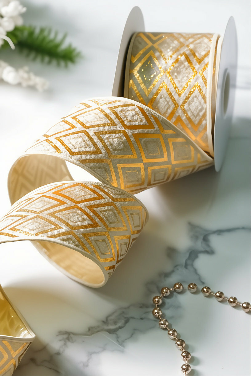 Декоративная лента дьяманти, полиэстер, кремовая, 457х6 см, Winter Deco 2007882