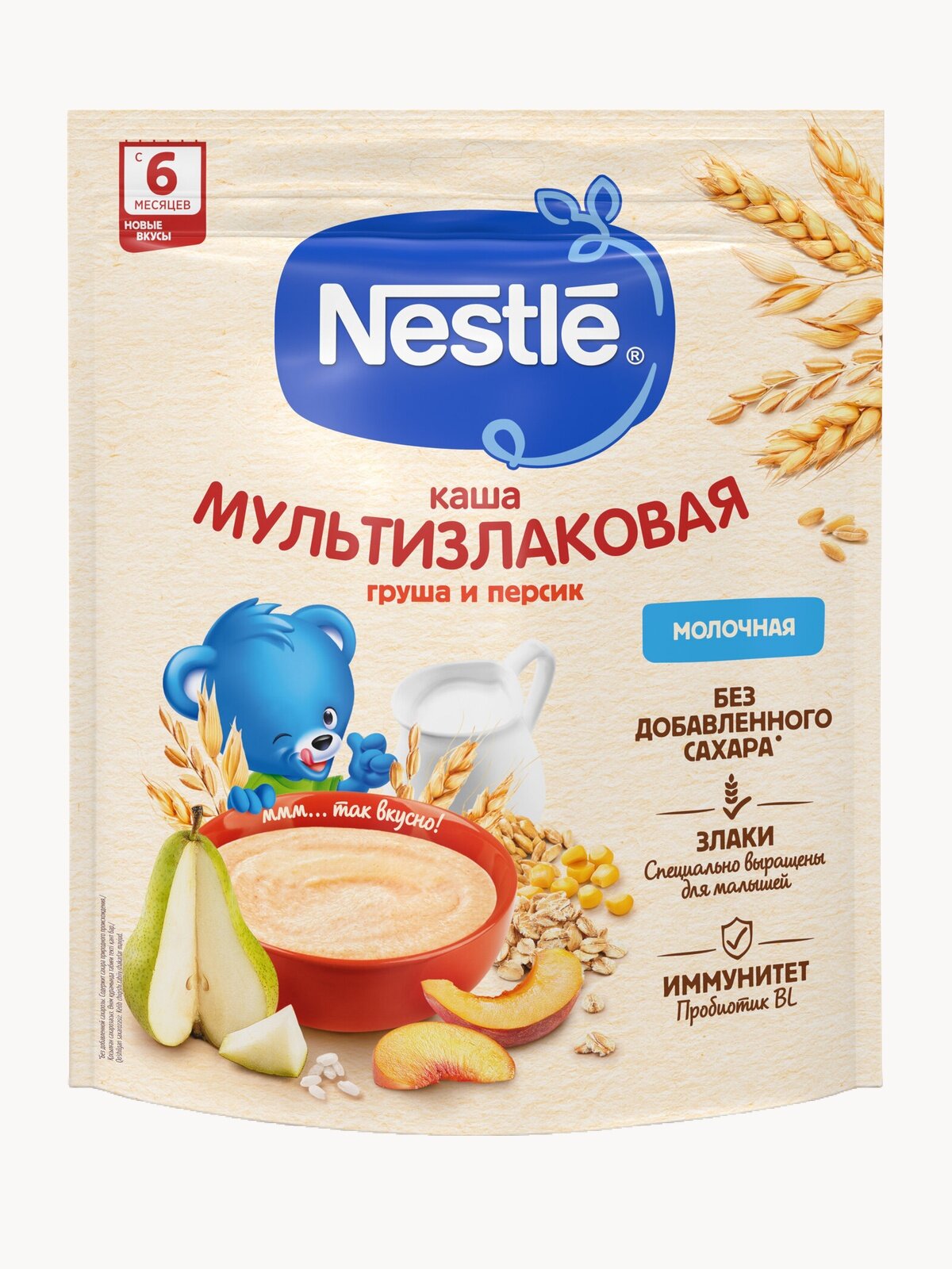 Каша молочная мультизлаковая с грушей и персиком Nestlé с 6 мес 200г с бифидоб