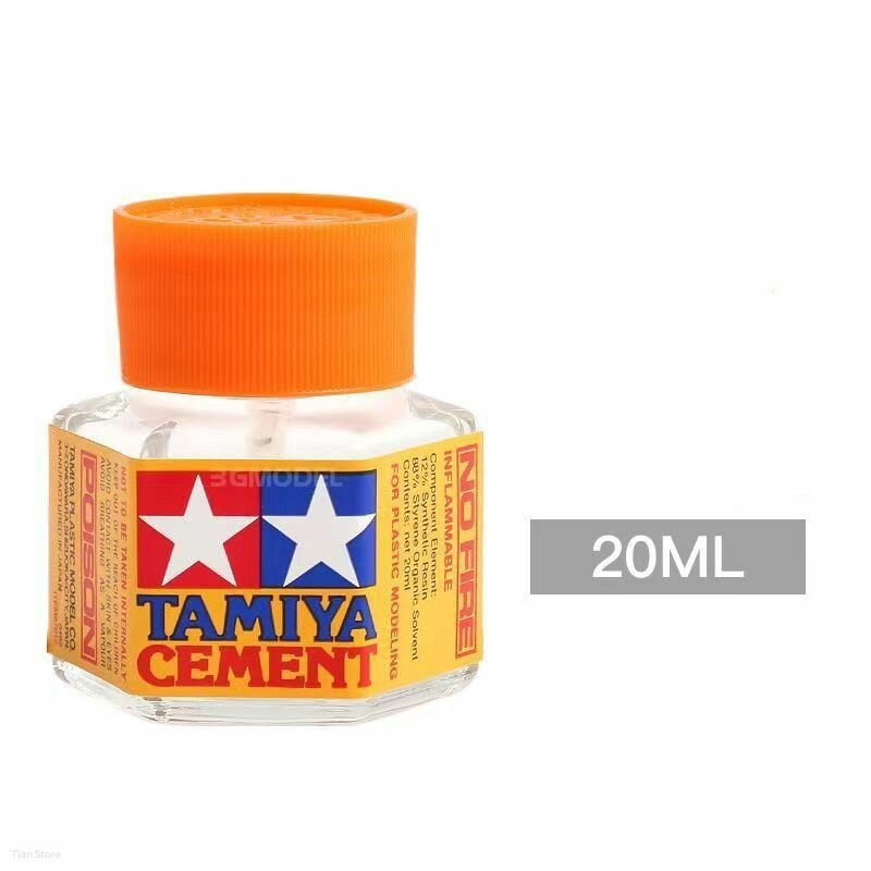 Клей для моделей Tamiya 87012, модельный клей 20 мл с кисточкой для пластиковых моделей, для склейки PS-пластика, стеклянная устойчивая баночка с закручивающейся крышкой