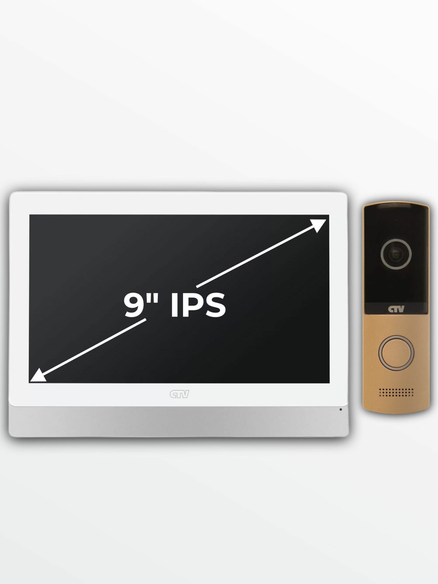 Комплект WiFi видеодомофон для квартиры: монитор 9" CTV-M5904AI (W) + вызывная панель CTV-D4003NG (CH), для дома или офиса, управление со смартфона, AI-функции, подключение к подъездному домофону