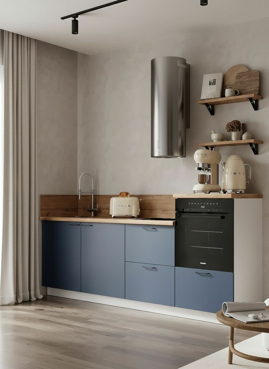 ARNIKA Кухонный гарнитур со столешницей "Дакия" 2,4м х 2,4м, цвет ежевика (синий), фасад пленка ПВХ