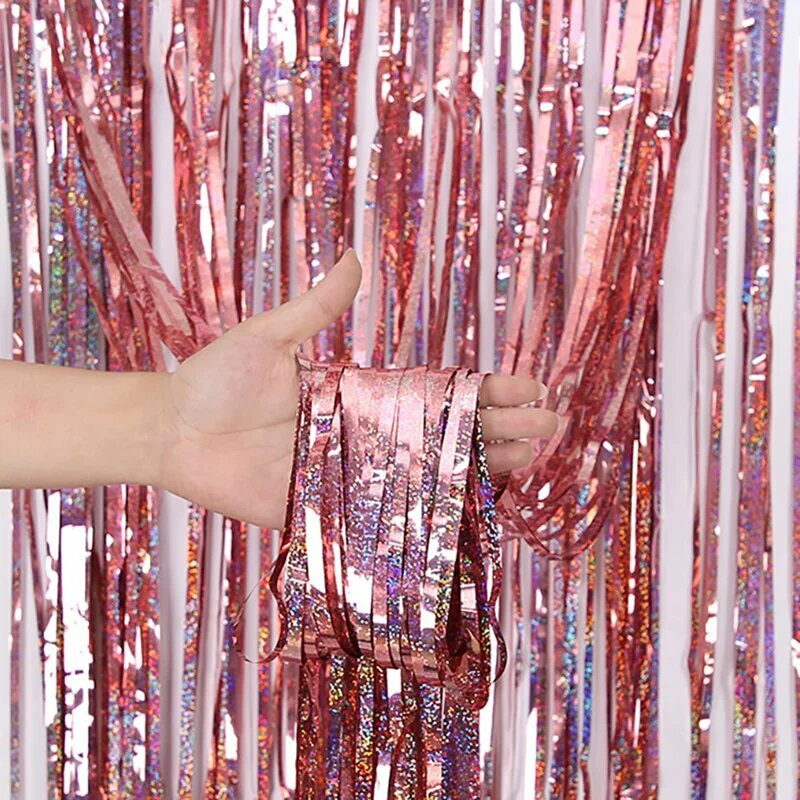 Фольгированный фотофон для праздника 1-4 м Розовый, 1m width 2m length, Laser Rose Gold