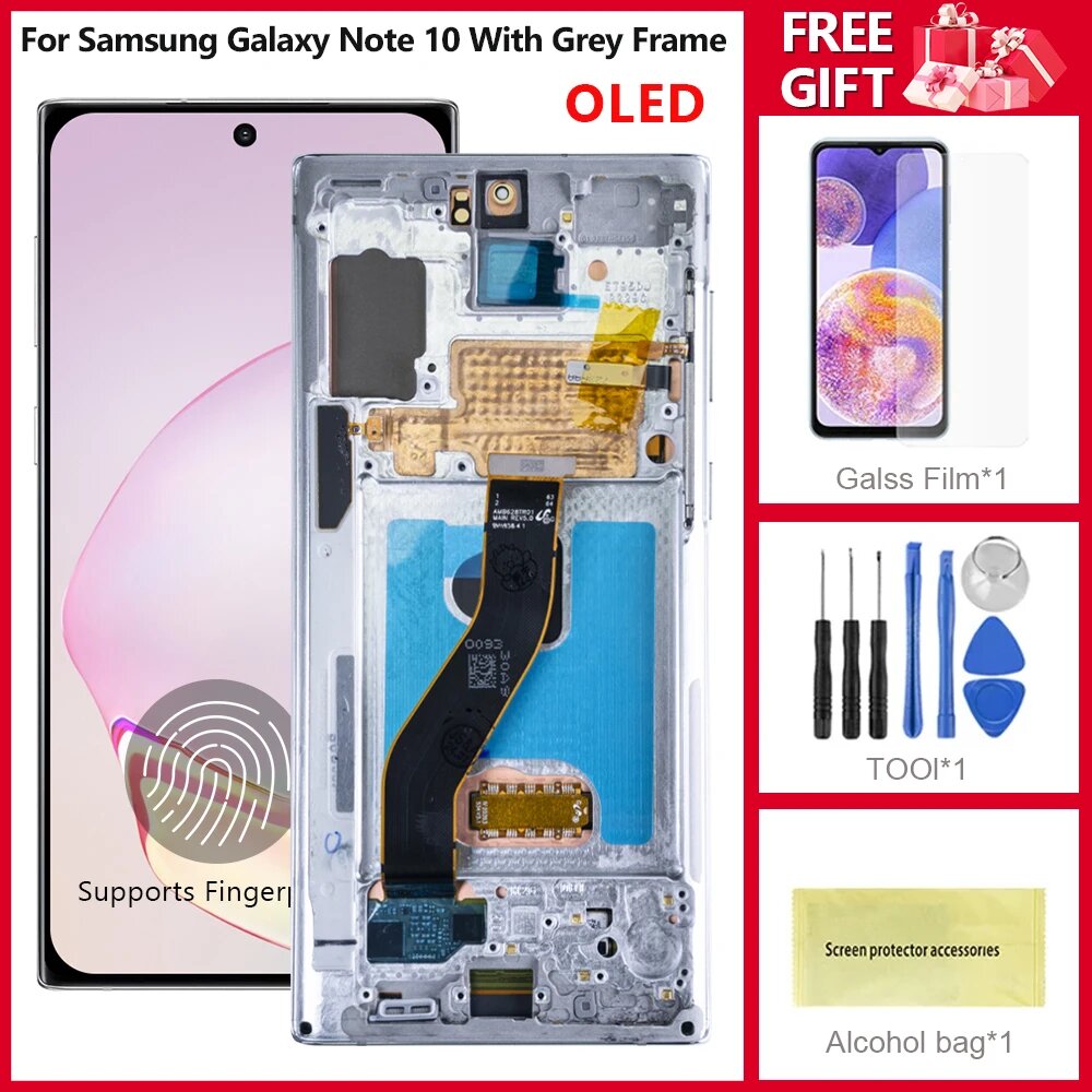 Высококачественный OLED-дисплей для Samsung Galaxy Note 10, ЖК-дисплей с сенсорным экраном для Galaxy N970F N970U, ЖК-дигитайзер в сборе Grey Frame