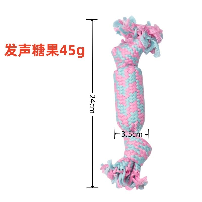 Трансграничная спотовая розовая синяя хлопковая веревка для домашних животных Конфета с двойным узлом звука