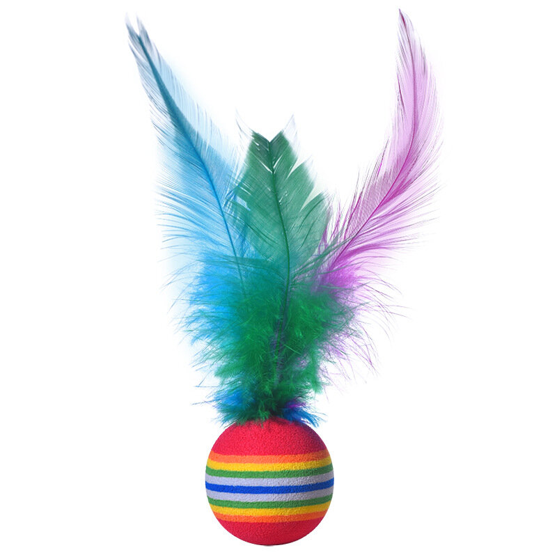 Игрушка для кошек: мячик с радужными перьями для развлечения кошек и котят, для прогулок с кошками, интерактивная,