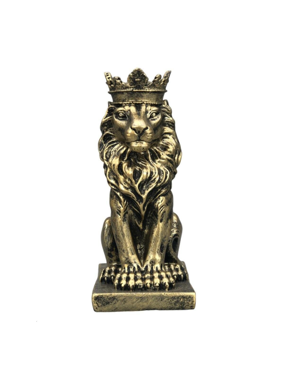 Статуэтка в короне льва из смолы, элегантное украшение стола, статуэтка 14,5 см ручной работы