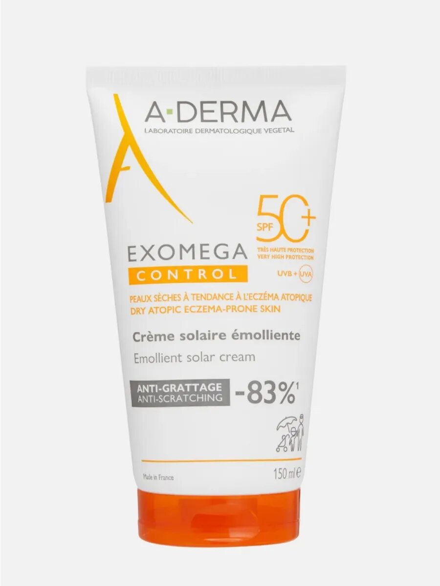 Смягчающий солнцезащитный крем-эмолент для лица и тела spf 50+ A-DERMA exomega control