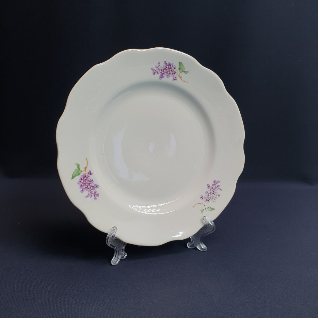 Десертная тарелка Коростень, фарфор деколь 205 мм, дефект, винтаж СССР