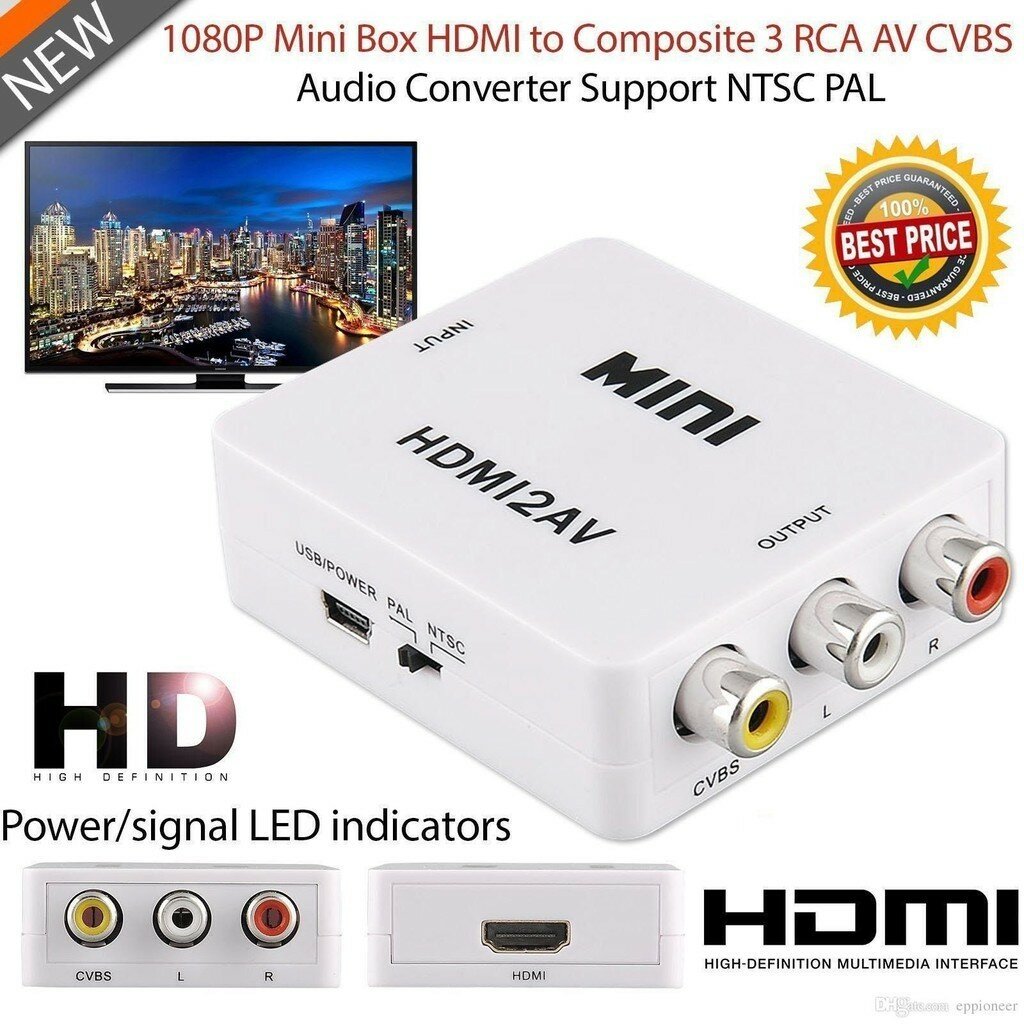 Адаптер hdmi рса ав для tv и vhs белый, 1080р