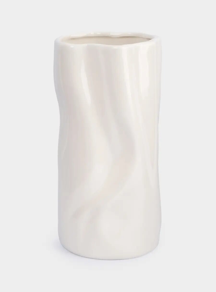 Ваза для цветов, 23 см, керамика, молочная, Мятый эффект, Drapery