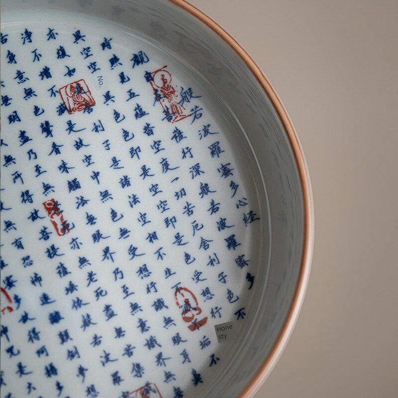 Чайник Lanting Xu сине-белый, в антикварном стиле, бытовая керамика, с каллиграфией и поэзией, винтажный стиль,