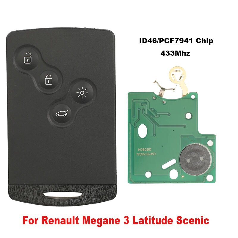 Пульт Renault Megane 3, Latitude, Scenic, ID46/PCF7941, 433MHz, Full key