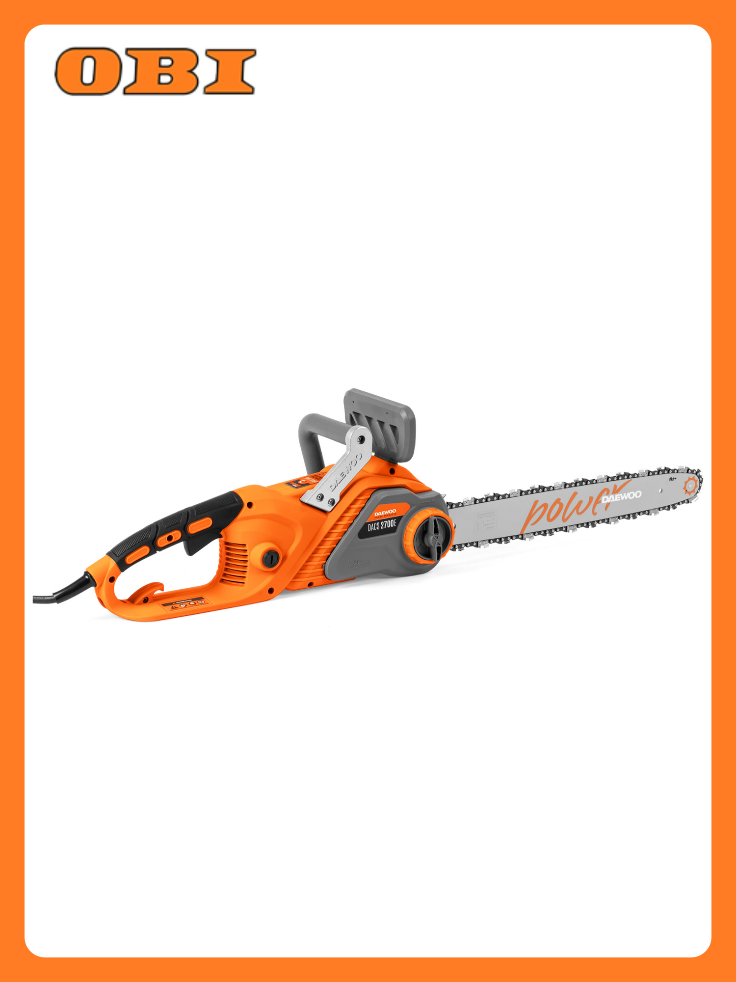 Электропила DAEWOO DACS 2700E, шаг цепи 3/8, тормоз цепи, антивибрационная система