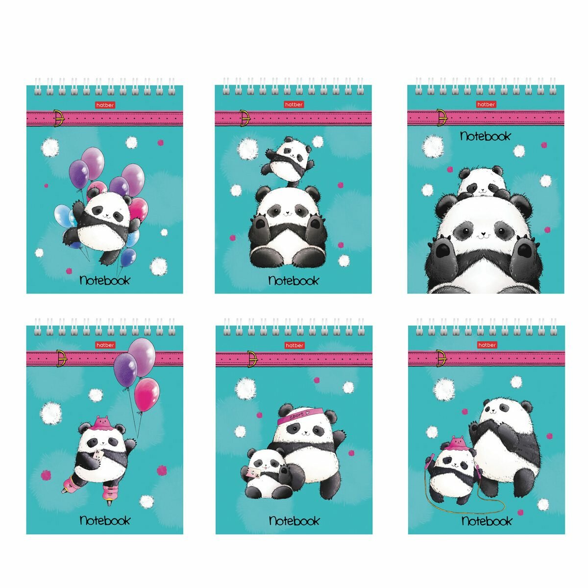 Блокнот малый формат А6, 60 л, гребень, картон, клетка, HATBER, "Плюшевые панды", 088304, 60Б6В1гр (60Б6В1гр)