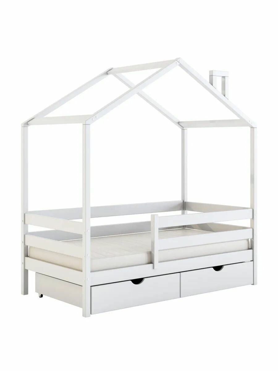 Кровать Detskaya Online, в форме домика, с ящиками, ортопедическая, белая 180*80