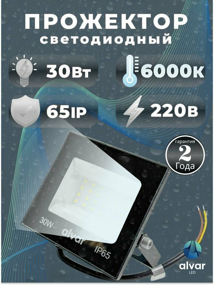 Прожектор светодиодный уличный 30Вт, 6000К холодный, 220В