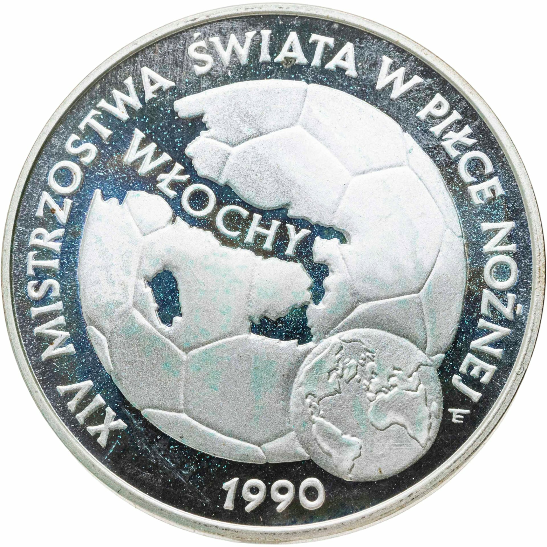 Польша 20000 злотых zlotych 1989 "Чемпионат мира по футболу 1990 - карта Италии", Серебро 750, в сохранности Proof