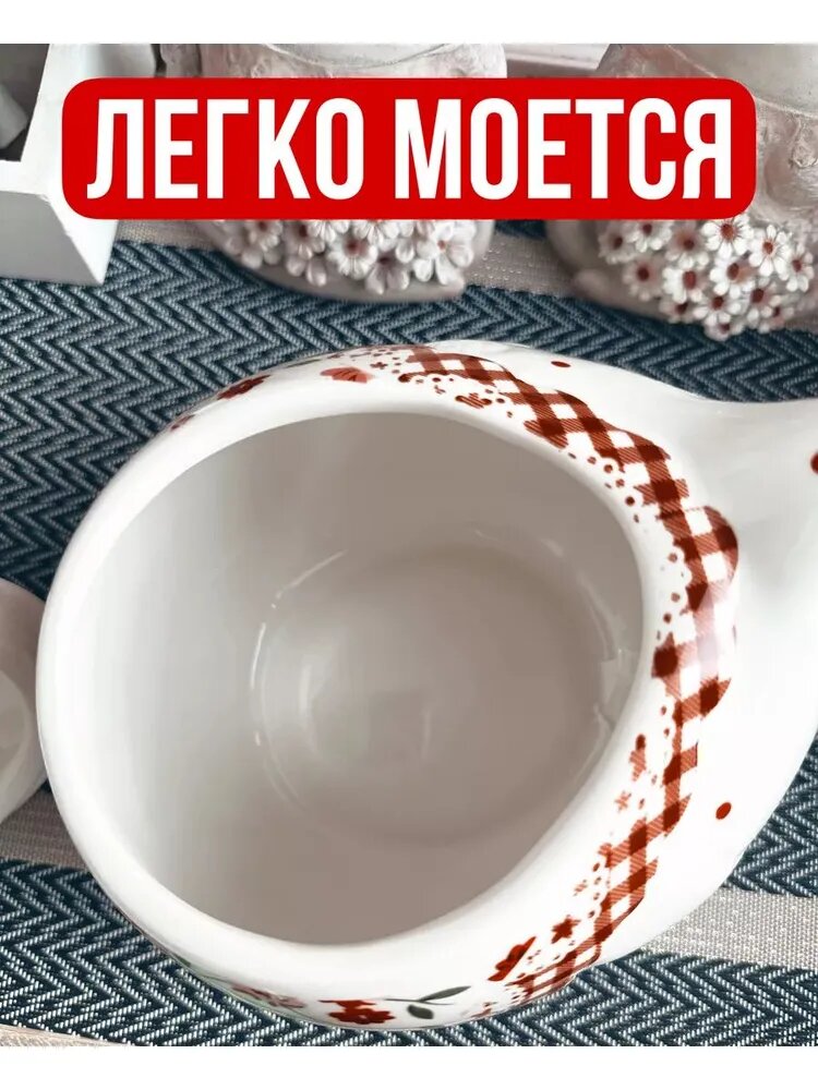 Керамический бак для продуктов в форме курочки, для печенья и сладостей, белый с красным, 1000 мл, 2 шт. — фото 1