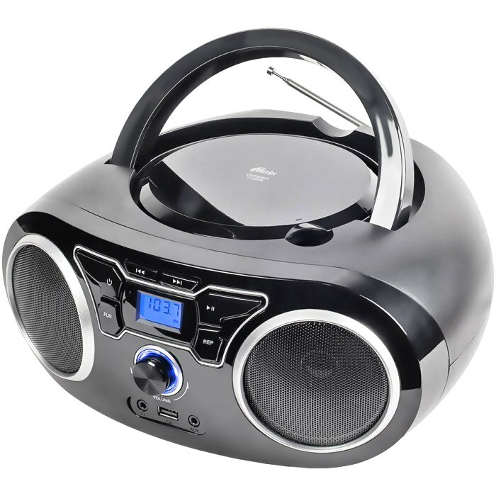 Радиоприемник Ritmix RBB-550 Bluetooth, 12 Вт, CD. usb. FM, 220 В. батарейки чёрно-серебристый