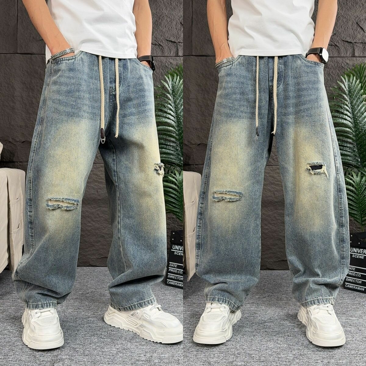 MON Джинсы Мужские Весенние Новые Американские Тяжелые Патчи Кроп Деним, Размер_M