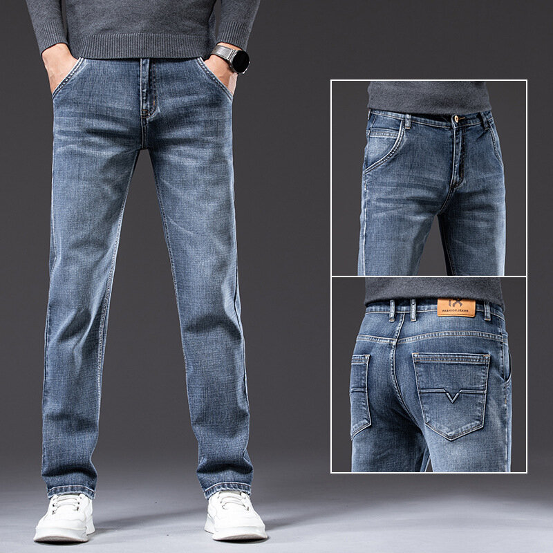 MON Мужские Джинсы Премиум Сине-Серые ВеснаЧистый цвет прямой Стрейт Деним, Размер_31
