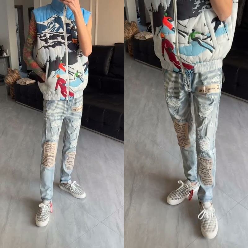 MON Мужские Джинсы Молодежные Слим Стрейт Хип-Хоп Деним, Размер_M