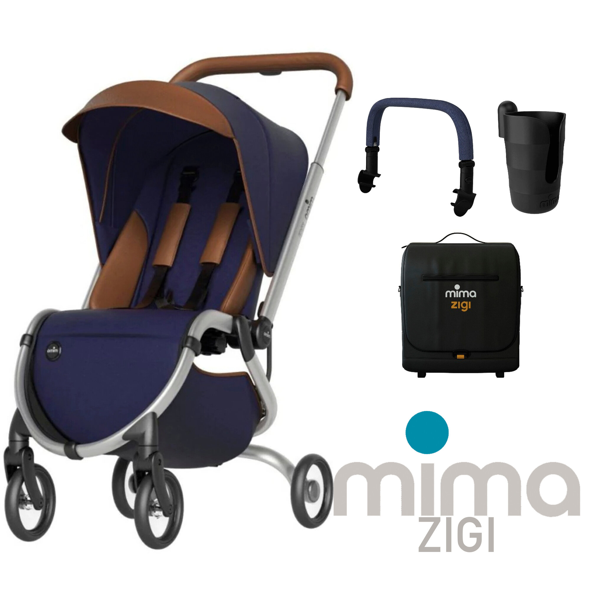 Прогулочная коляска Mima Zigi 3G Midnight Blue + (Бампер/Сумка транспортировочная/подстаканник)
