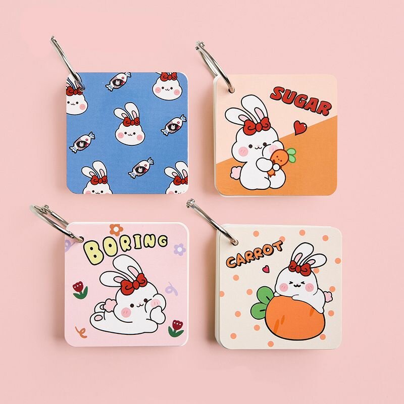 Карточки для записи иностранных слов на кольце (7х7 см), 80 шт, "Кролик" (4 шт.)