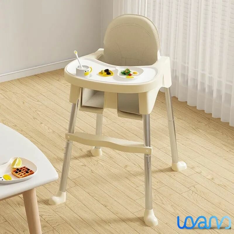 Детский стульчик для кормления (Металлический каркас): Многофункциональный, Регулируемый по высоте, Трансформер в стол и стул, Съемный столик