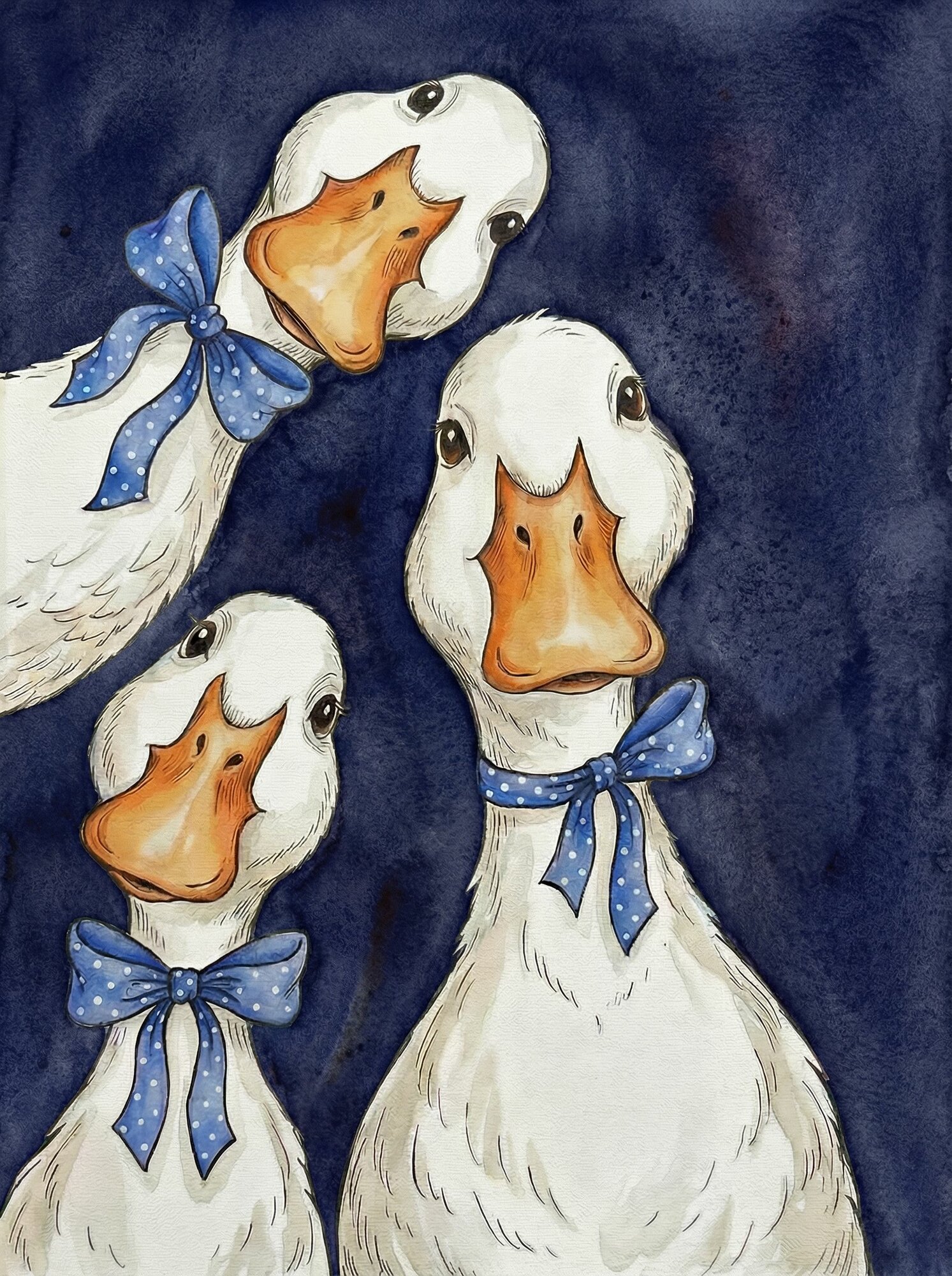 Картина для интерьера "Гуси" - синий - А2