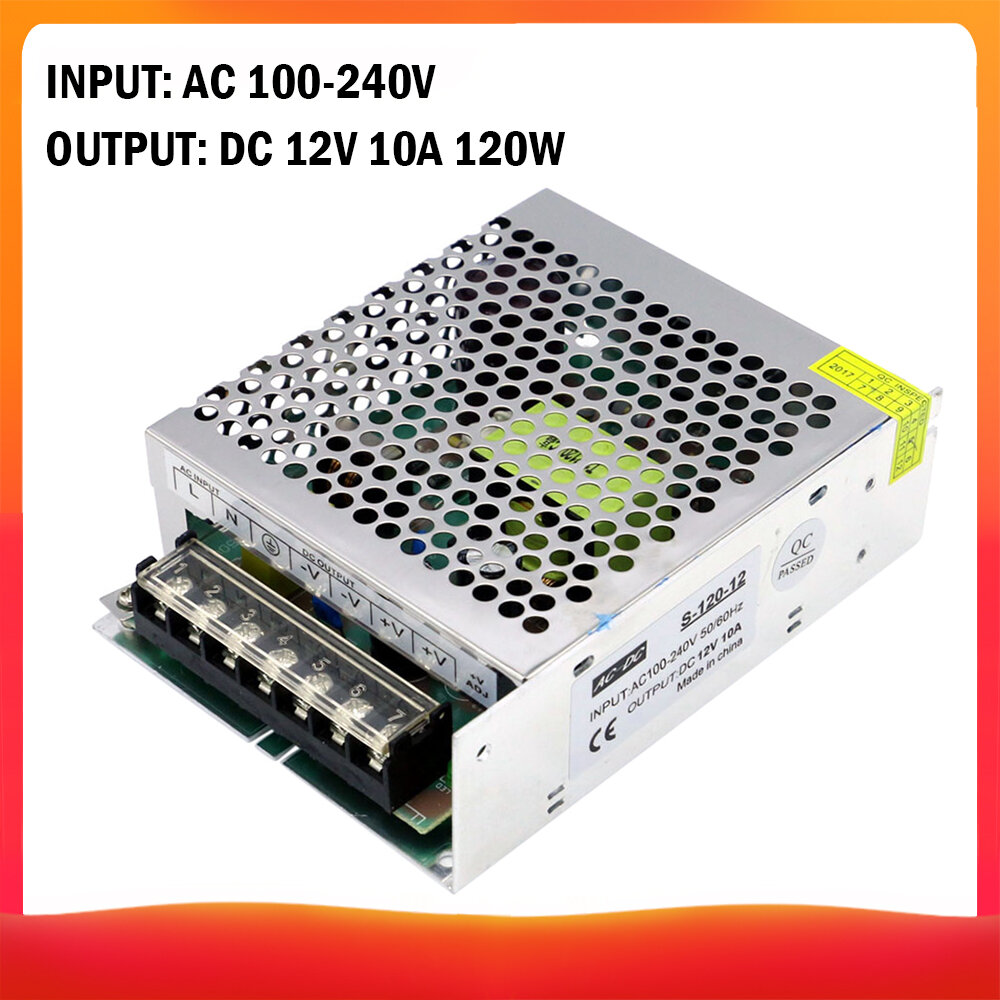 Преобразователь напряжения AC 100-240V в DC 12V 10A 120W, адаптер, преобразователь, регулируемый коммутаторный источник питания для светодиодных лент, камер, компьютеров, проектов, радио
