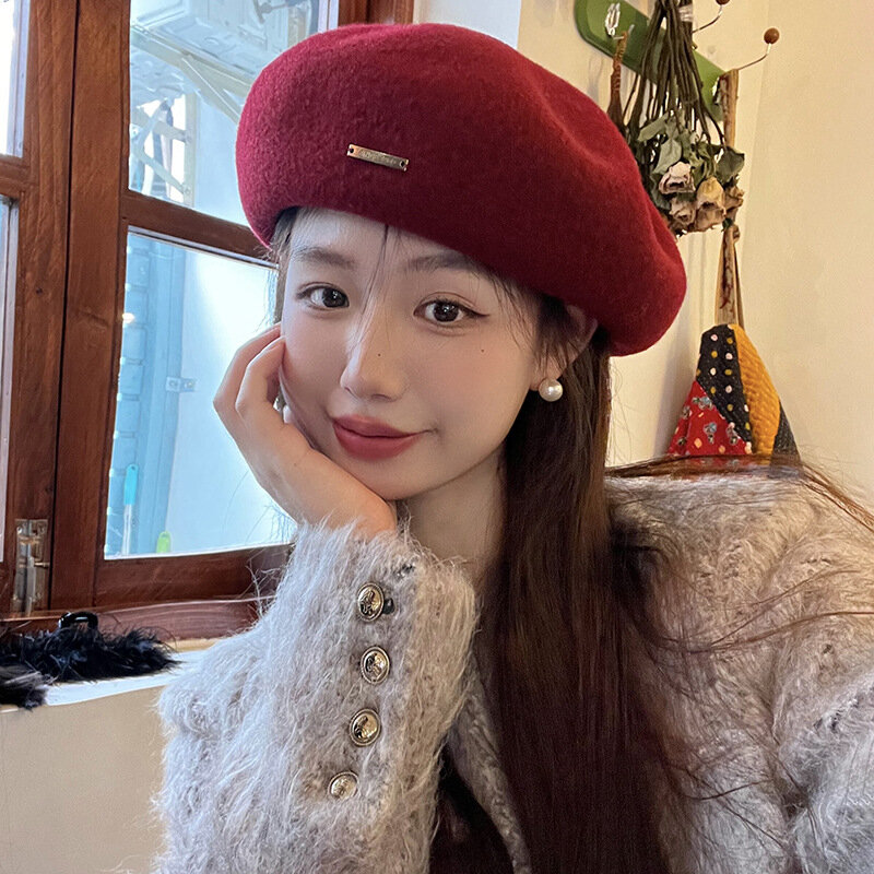 Красная шляпа для женщин, осенне-зимняя австралийская берет из чистой шерсти, художественная ретро шляпа художника, стройнящая лицо