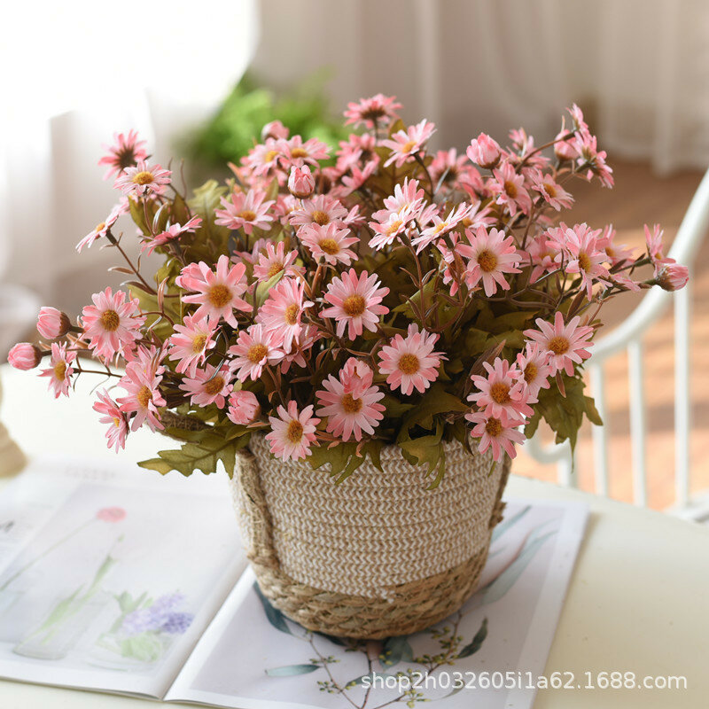 Маленький искусственный букет ромашек для декора спальни, цветочная композиция для обеденного стола, искусственные цветы ромашки, шелковые цветы для демонстрации, реквизит для фотографии