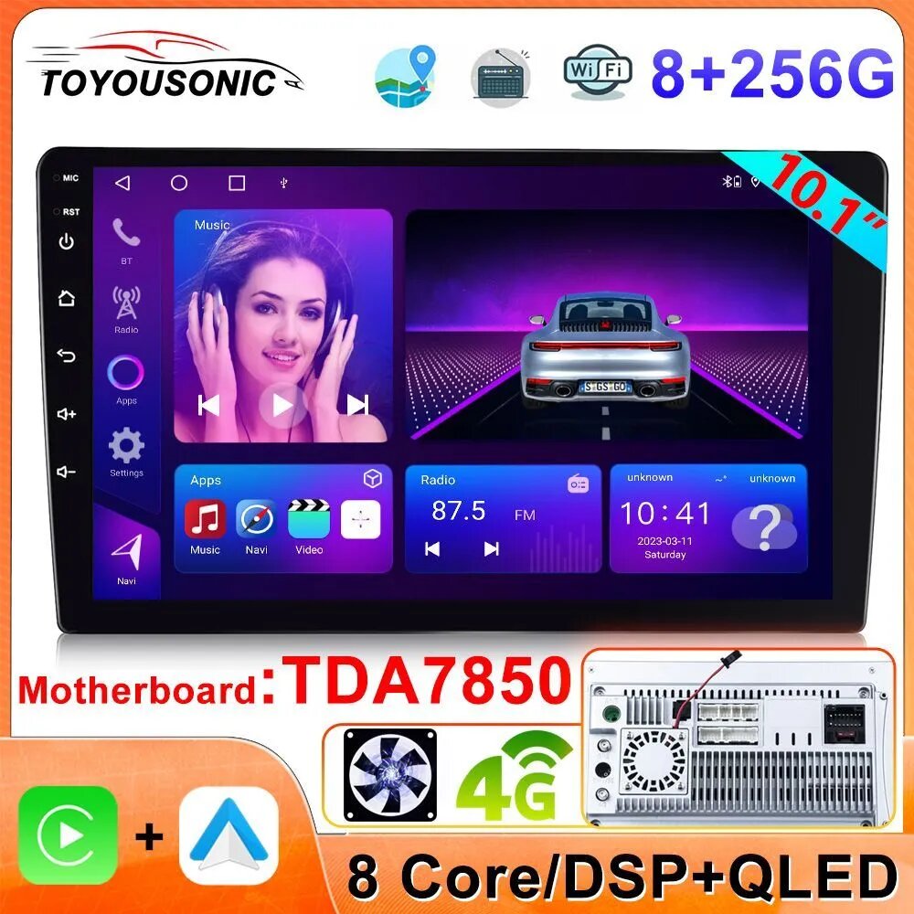 TOYOUSONIC Автомагнитола, диагональ: 10.1", 2 DIN, 8ГБ/256ГБ