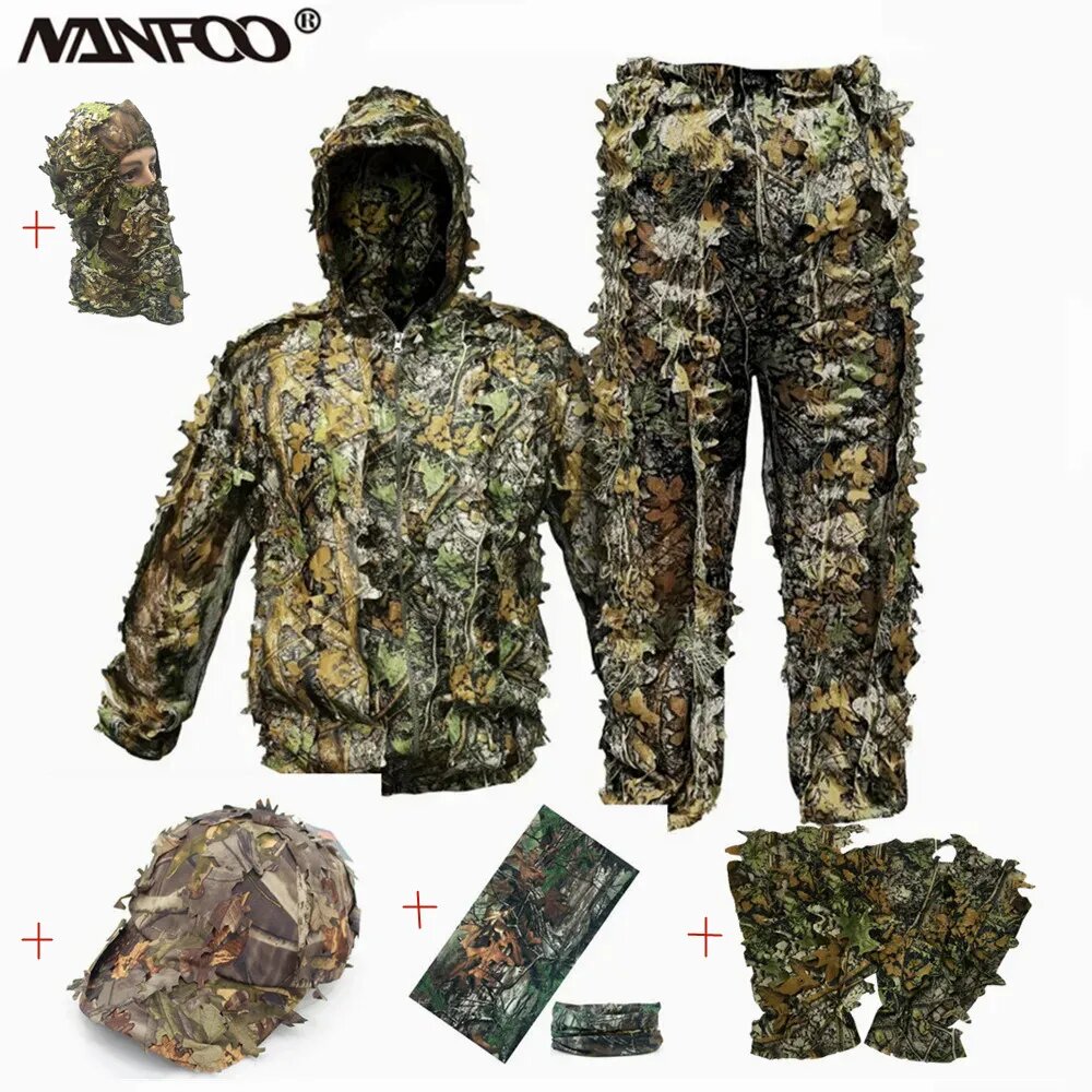 NANFOO Тактический камуфляжный костюм 3D листья, размер M, 6PCS