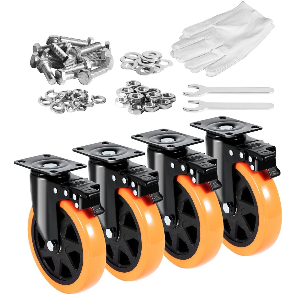 Набор из 4 ПВХ колес с тормозами для легкого перемещения мебели