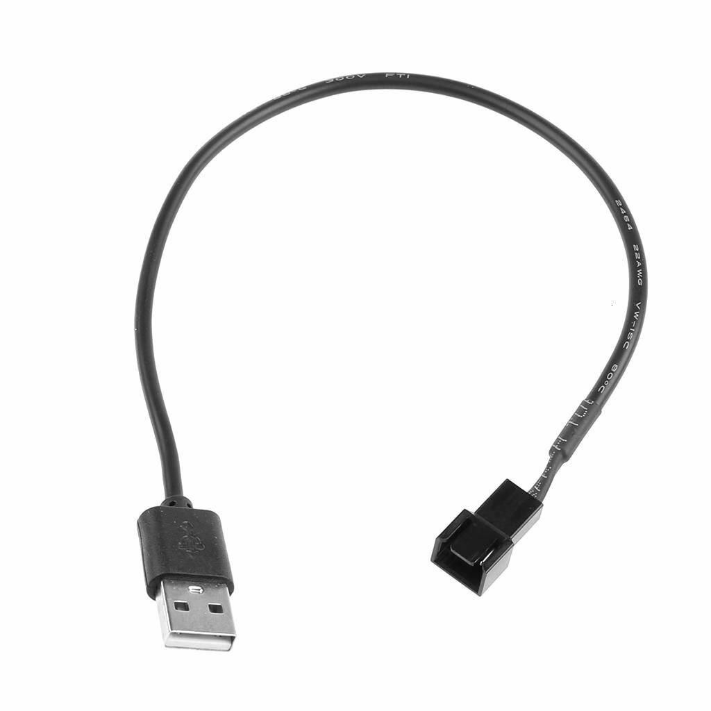 Кабель адаптера питания USB 2.0 A - 3-pin PWM для вентилятора, Черный