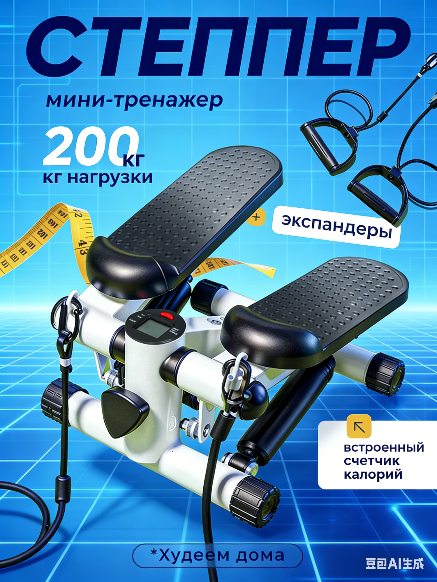 Степпер-тренажер для ног, бедер и ягодиц с эспандерами, максимальная нагрузка 200 кг