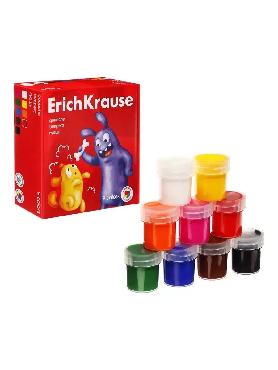 Гуашь 9 цветов х 20 мл, "Jolly Friends"