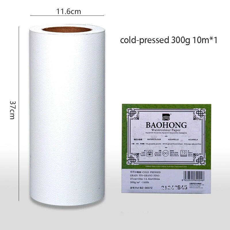 Рулон акварельной бумаги BAOHONG, хлопок, 140 фунтов cold-pressed 37cm10m